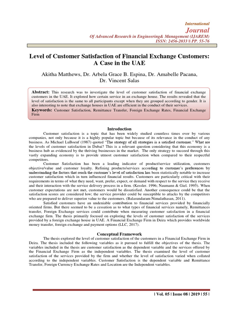 Level of Customer Satisfaction of Financial Exchange Customers A Case in The UAE | PDF | Cost Of ...