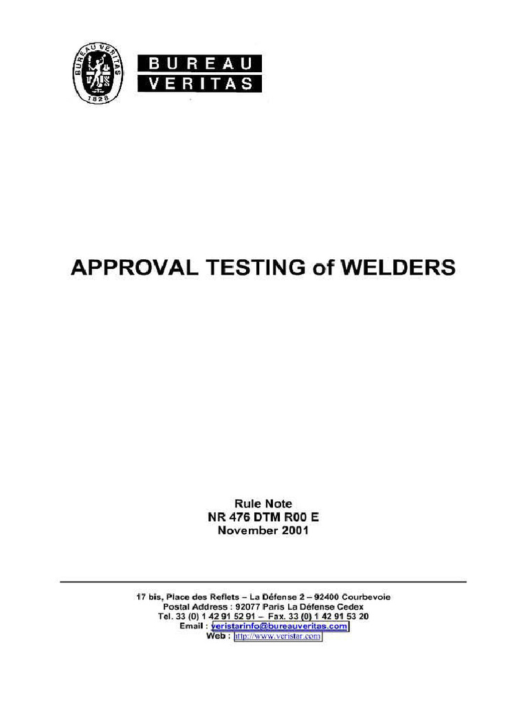 BV Rule Note NR476 Approval Testing of Welders | PDF | Procedural ...
