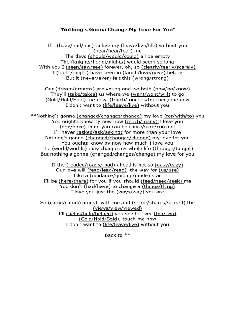 Song Lyrics For Listening Exercise Pdf