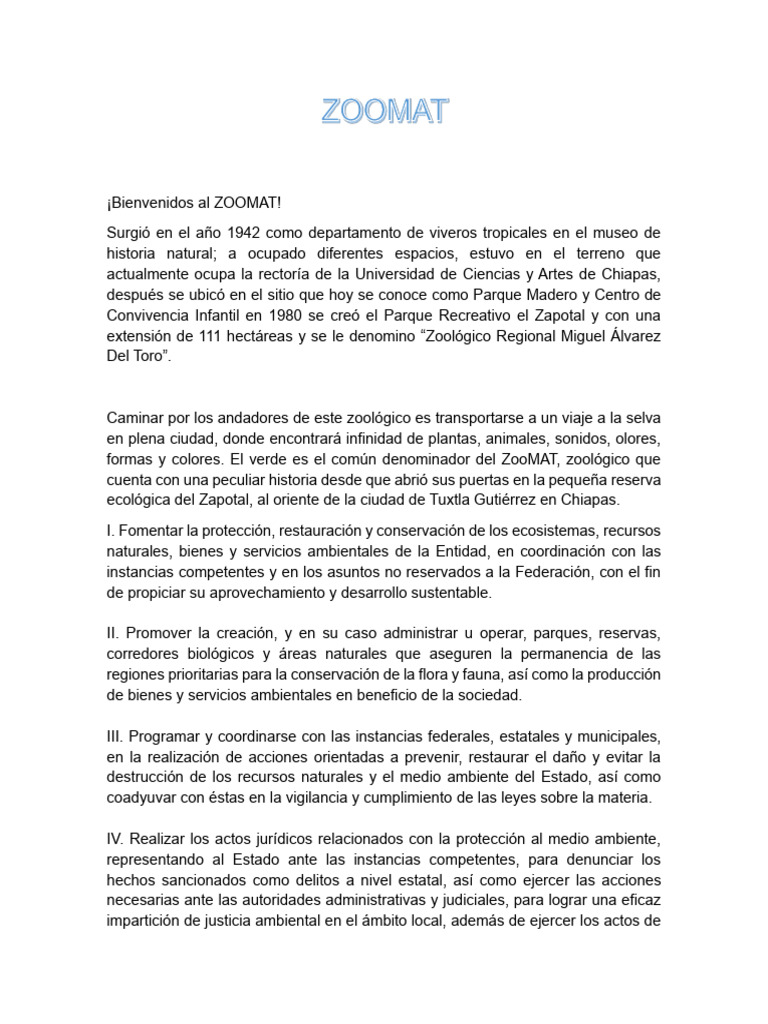Animales del ZOOMAT en Chiapas | PDF | Fauna | Entorno natural