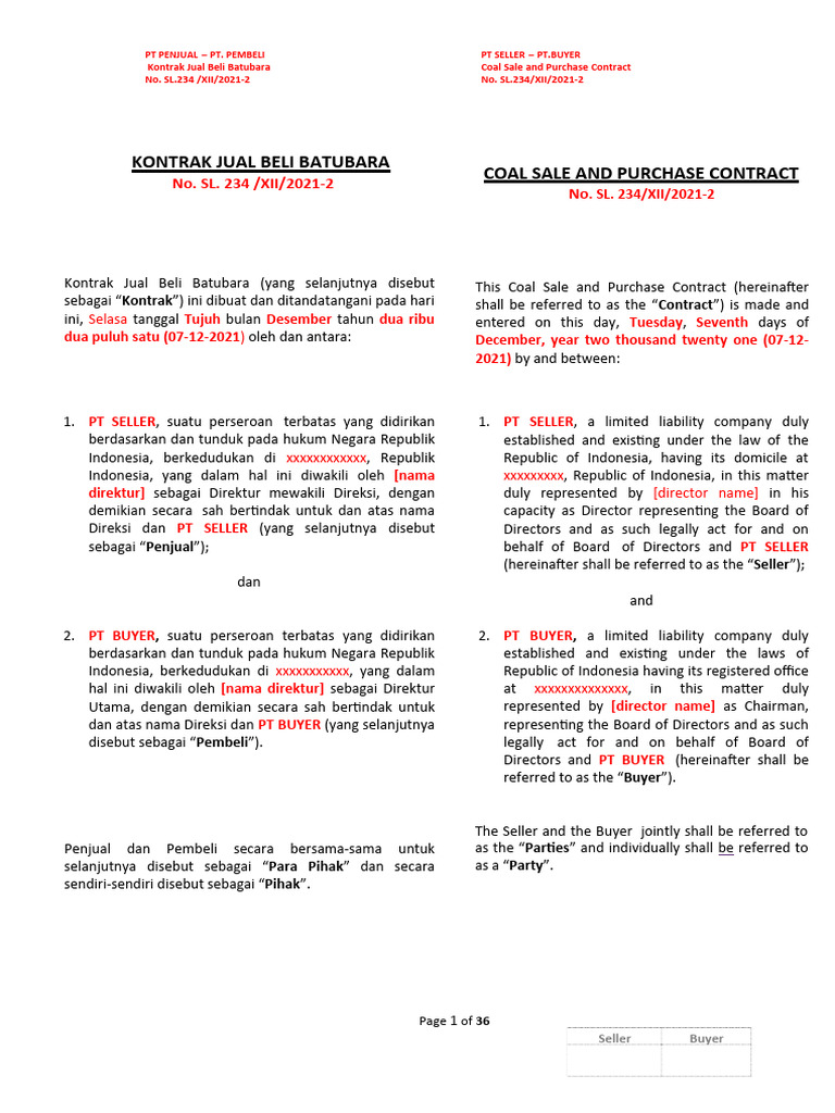 Draft Kontrak Batubara | PDF