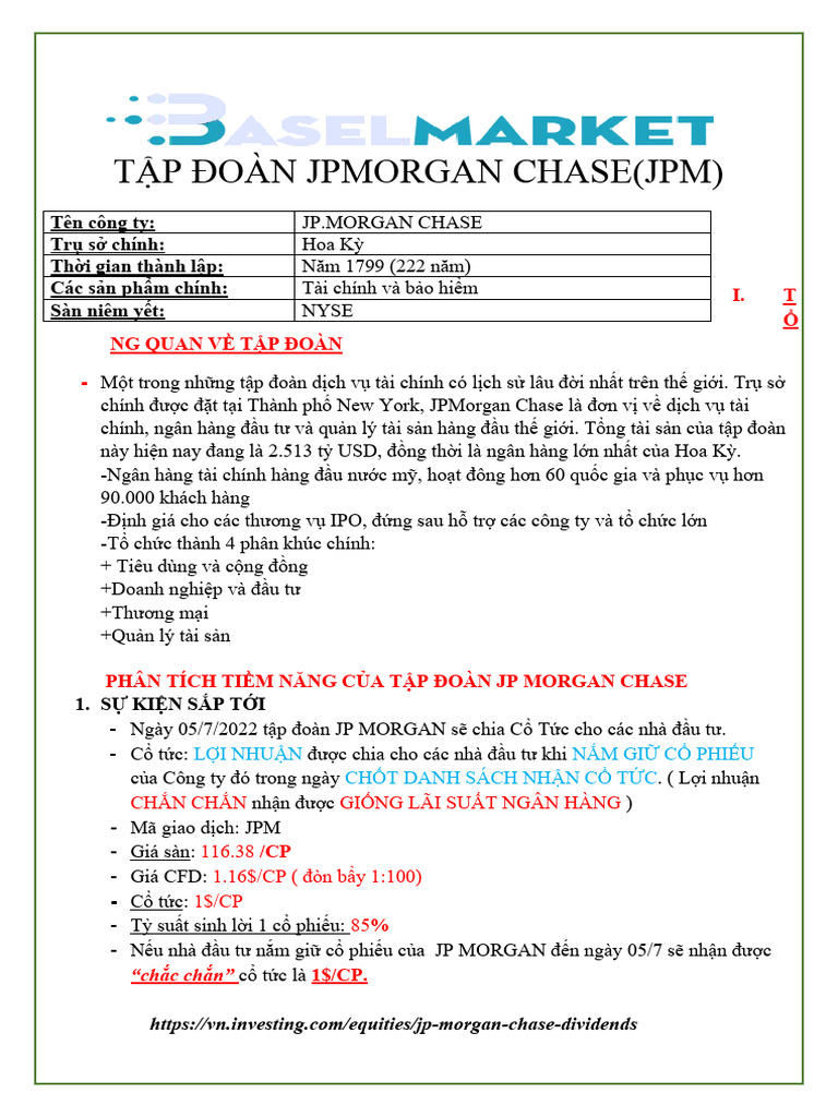 Tập Đoàn Jpmorgan Chase (Jpm) : Tên công ty: Trụ sở chính: Thời gian thành lập: Các sản phẩm ...