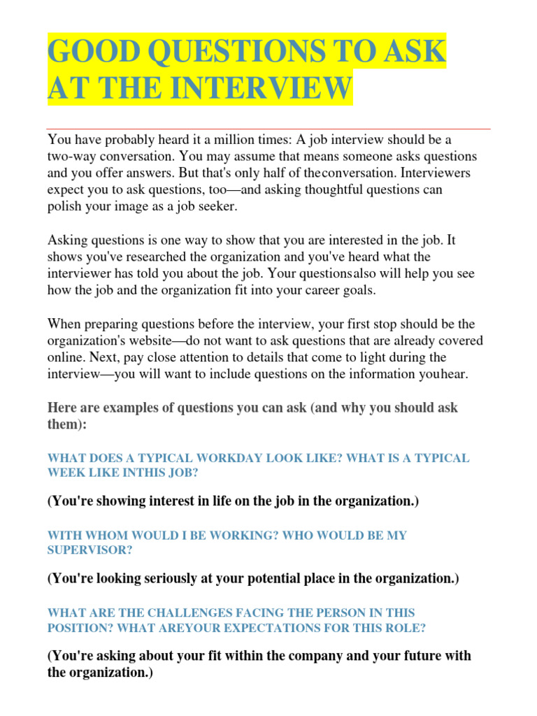 For Your Next Interview Must Questions To Ask 1698577277 | PDF ...