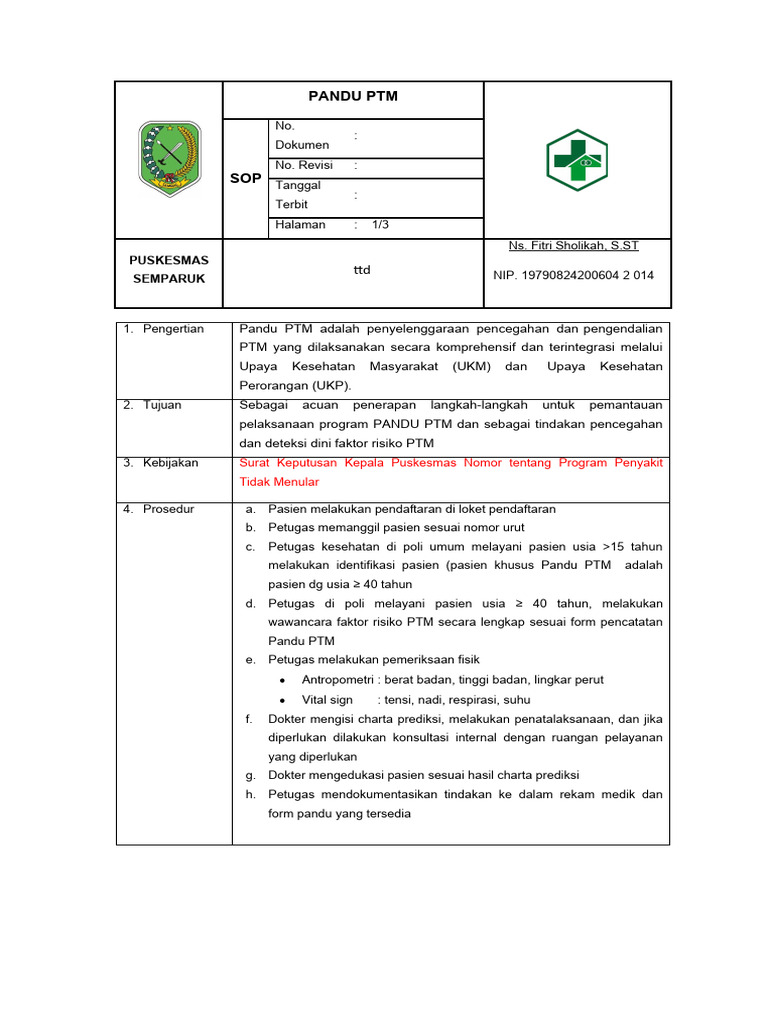 Sop Pandu PTM-1 | PDF