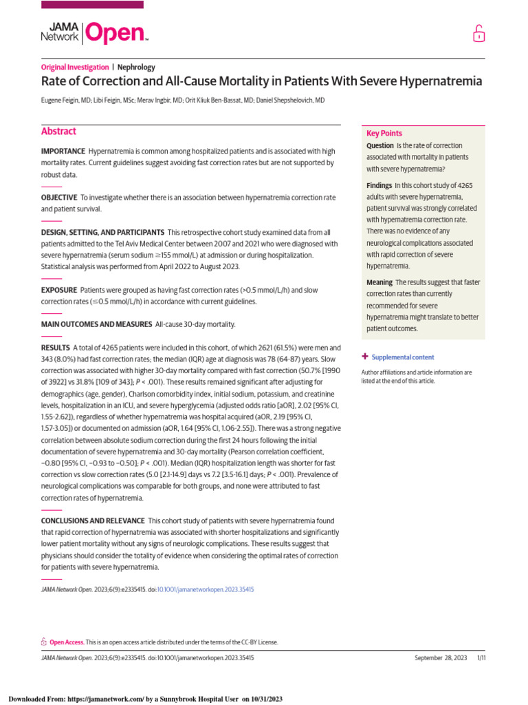 Hyper Na Correction | PDF | Cohort Study | Human Diseases And Disorders