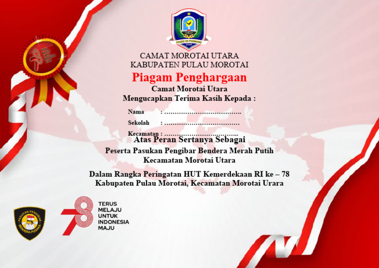 Piagam Penghargaan Paskibra Kecamatan Morut 2023 | PDF