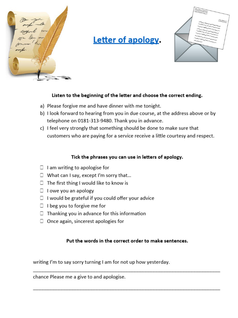 Worksheet Letter of Apology | PDF