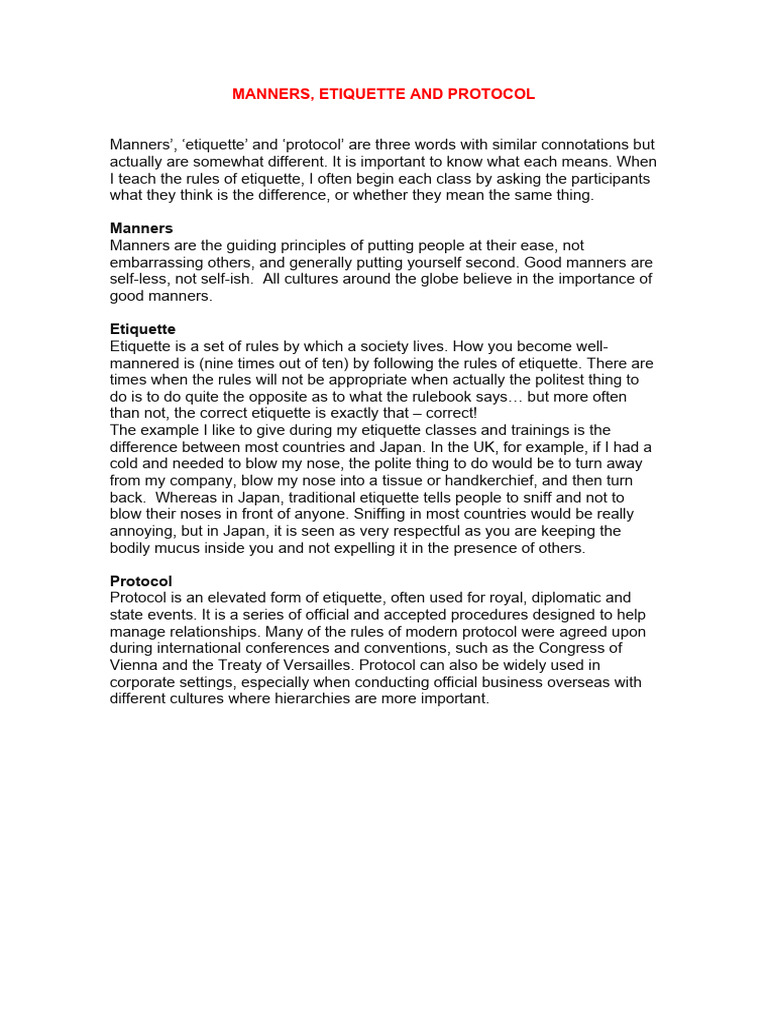 Understanding Etiquette and Protocol | PDF | Etiquette