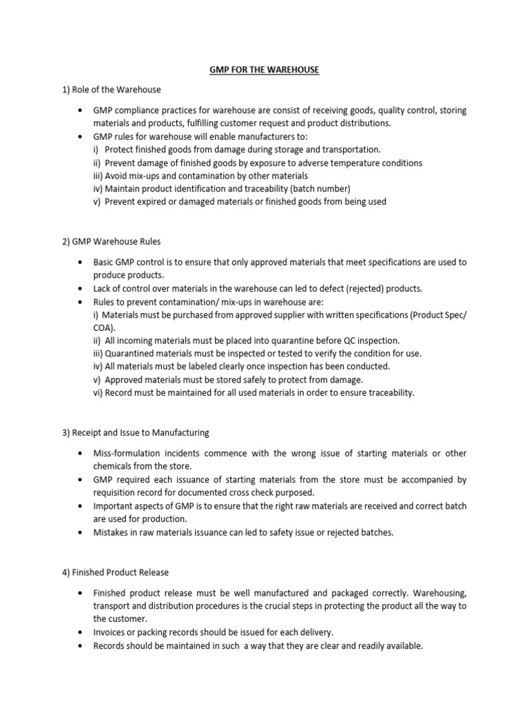 GMP For The Warehouse | PDF | Warehouse | Business