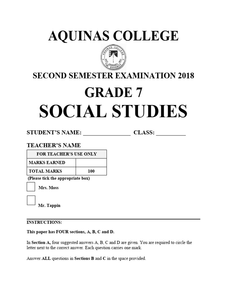 Aquinas College Grade 7 Exam - May 2018 Revised | PDF | Map | Equator