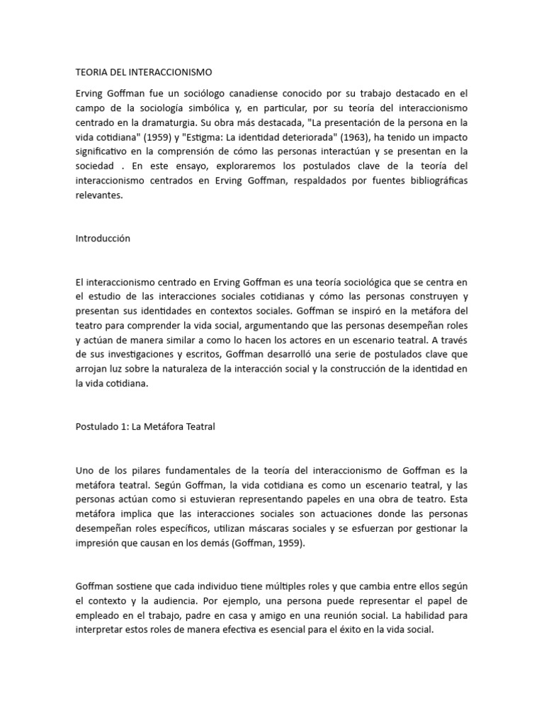Teoría del Interaccionismo de Goffman | PDF | Estigma social | Sociología