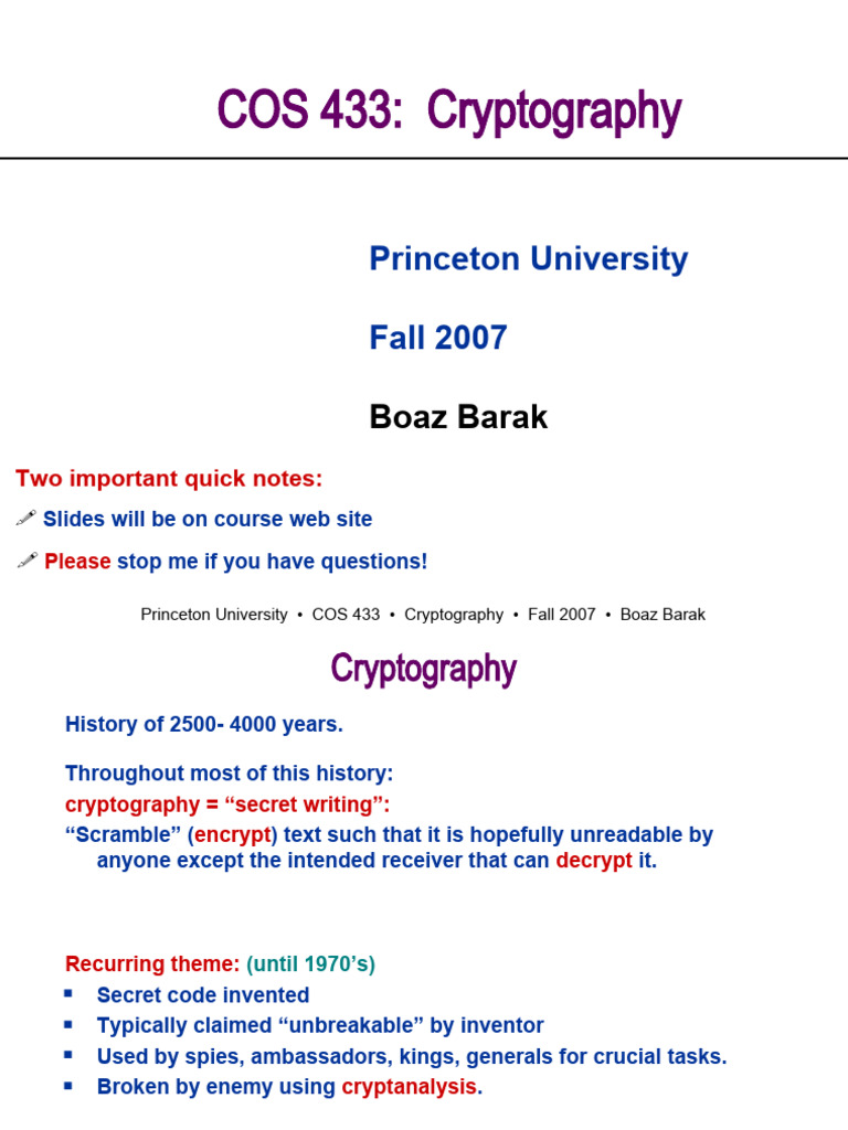 Lec1 Intro | PDF | Cryptography | Encryption
