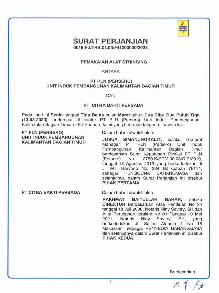 Surat Perjanjian Sewa Alat Stringing | PDF