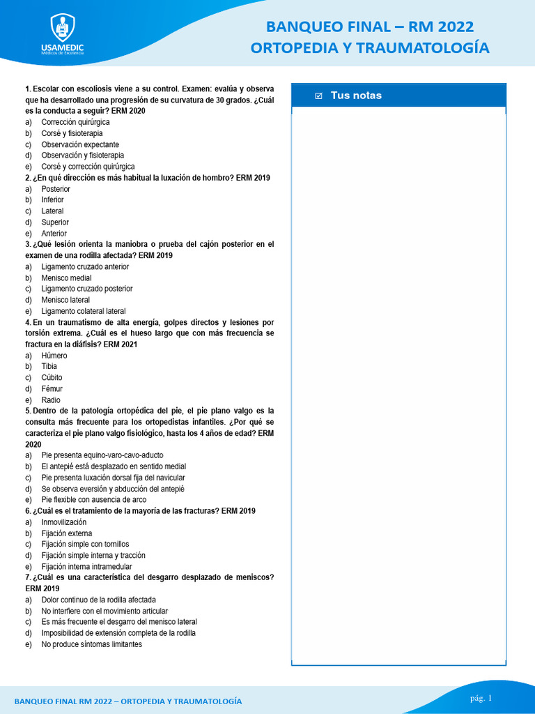 Banqueo Final - Jornada de Ortopedia y Traumatologia Usamedic 2022 | PDF | Rodilla | Traumatologia
