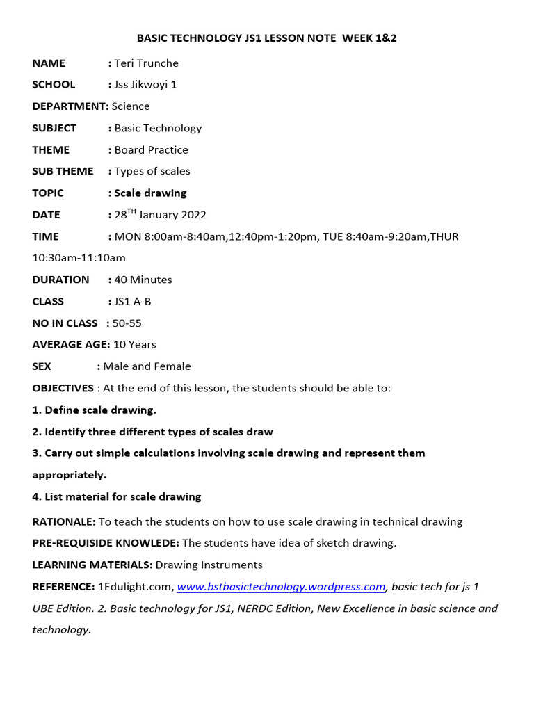 Scale Drawing Lesson for JS1 Students | PDF | Cognition | Learning