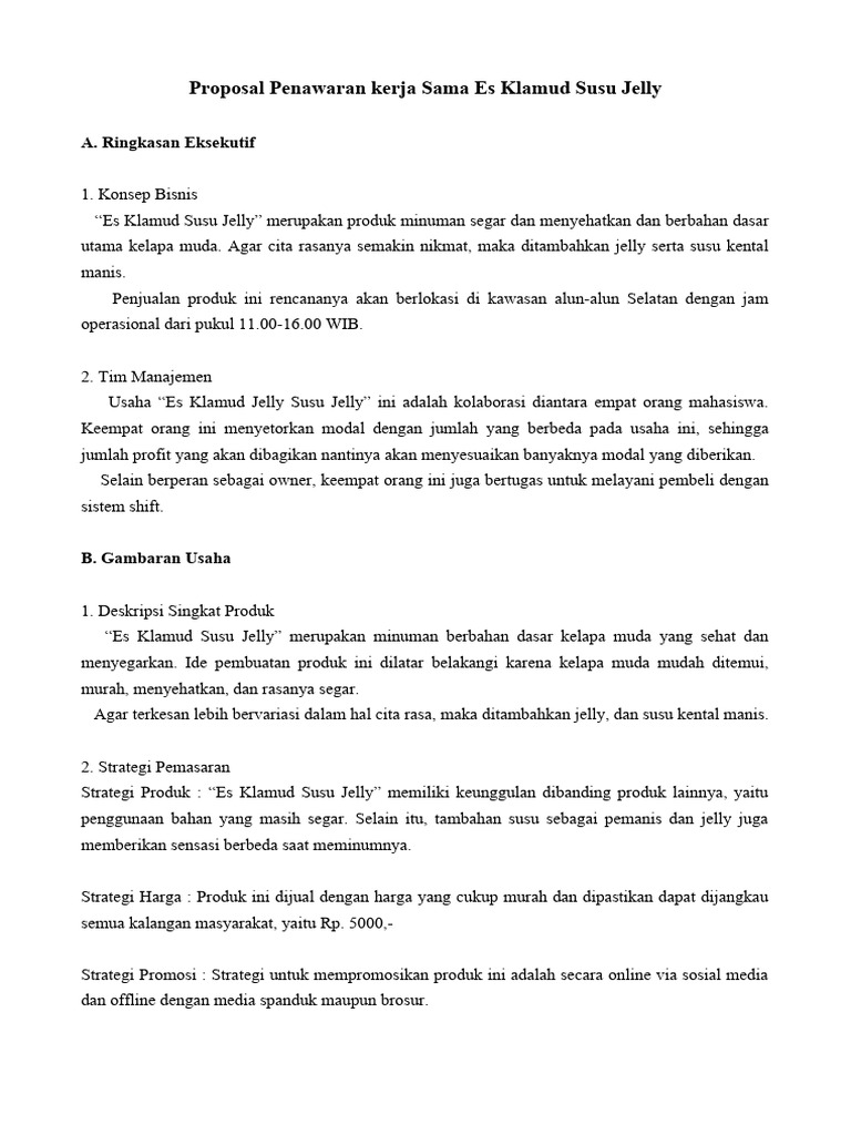 Proposal Penawaran Kerja Sama Es Klamud Susu Jelly | PDF | Ilmu Sosial