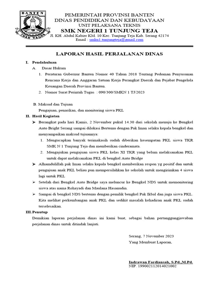 Contoh Laporan SPPD Pns Dan Non Pns | PDF
