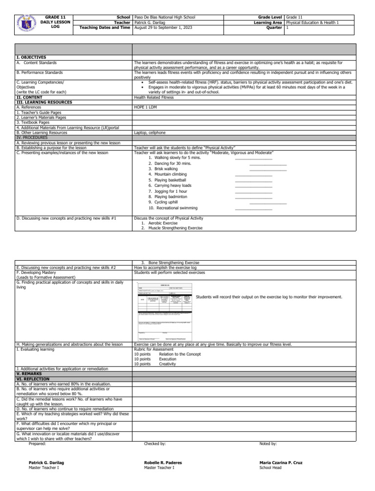 Q1-W1 Hope 1 | Download Free PDF | Physical Fitness | Teachers