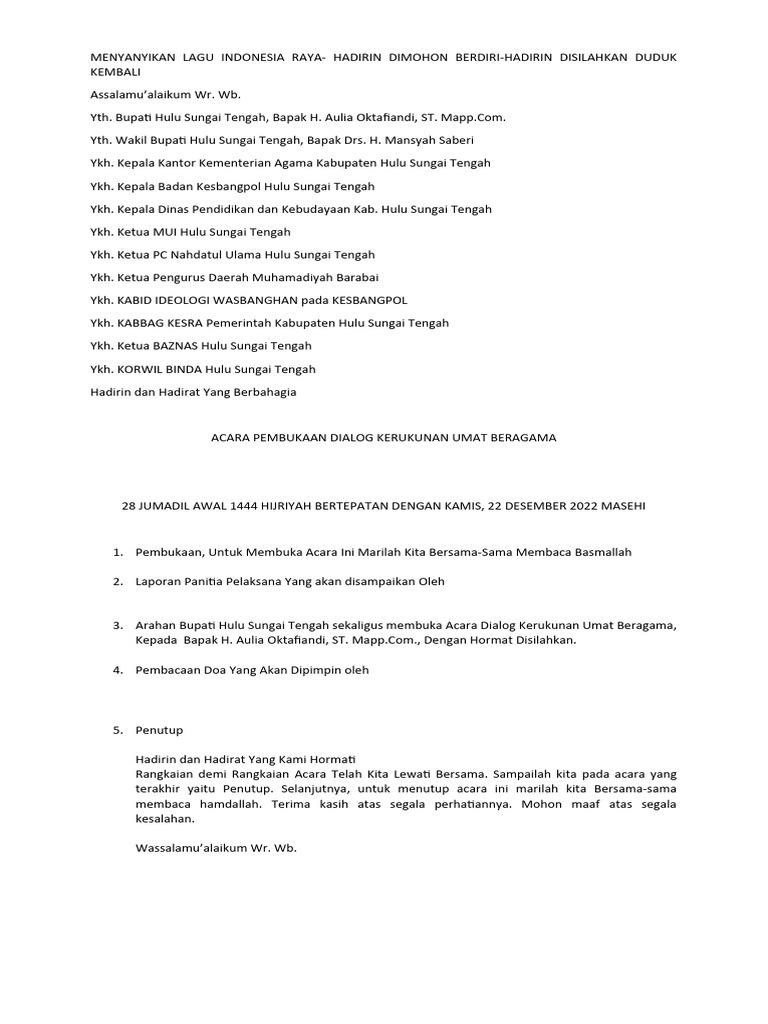 Acara Fkub Dialog Kerukunan Umat Beragama | PDF Acara Fkub Dialog Kerukunan Umat Beragama | PDF