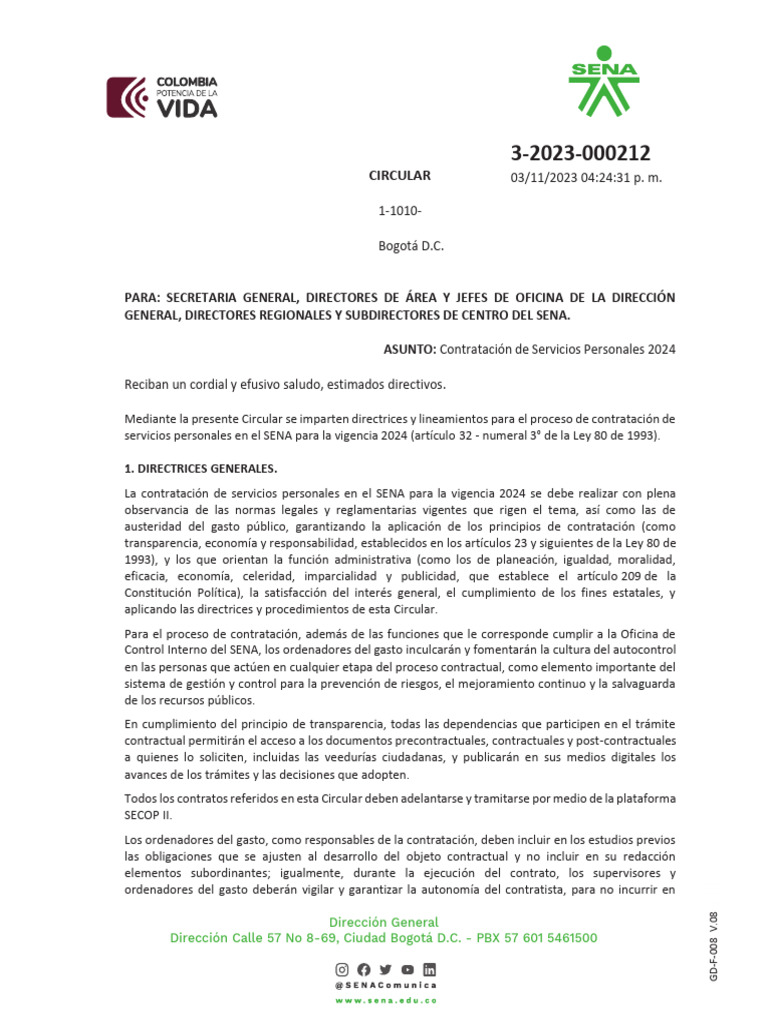 Circular Contratacion 2024 - Banco de Instructores 01-3-2023-000212 | PDF | Bancos