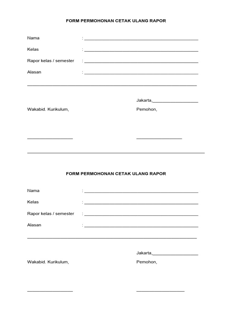Form Permohonan Cetak Ulang Rapor | PDF