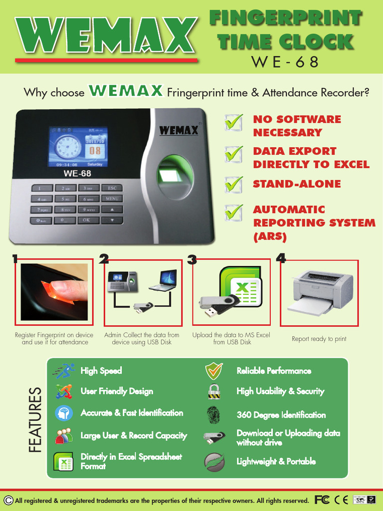 Finger Print Time Clock WE-68 | PDF | Microsoft Excel | Fingerprint