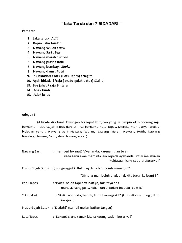 Naskah Jaka Tarub Dan 7 Bidadari | PDF | Agama & Spiritualitas
