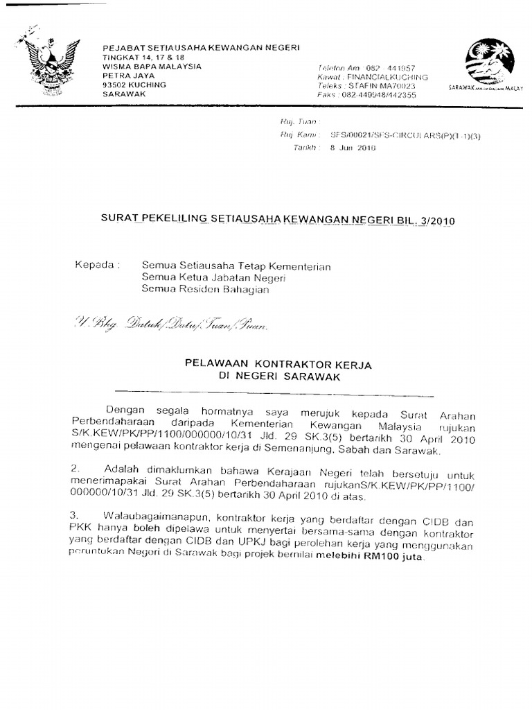 Surat Pekeliling Setiausahakewangan Negeri Bil. 3/2010: Pelawaan ...