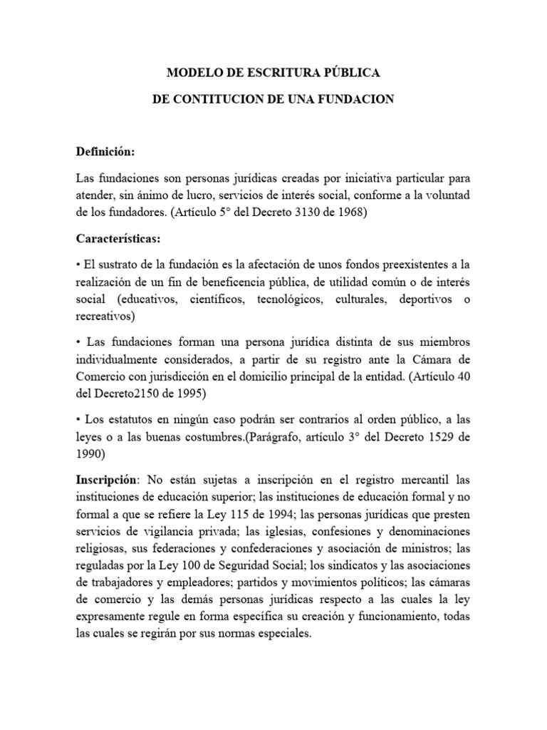 MODELO DE ESCRITURA PÚBLICA | PDF | Fundación (sin fines de lucro ...