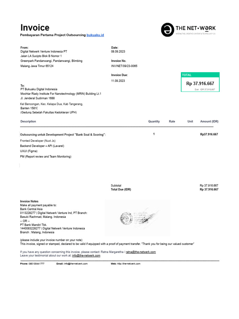 Invoice Outsource Bukuaku - InVNET0923-0065 | PDF