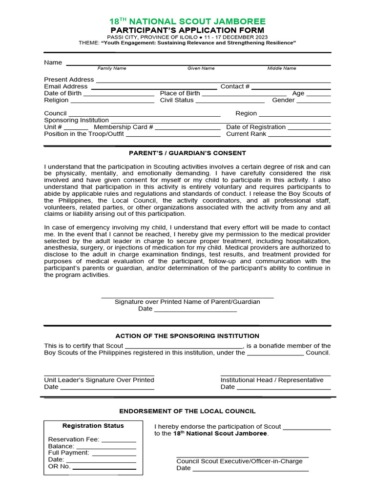 Participants Application Form Pdf Scouting
