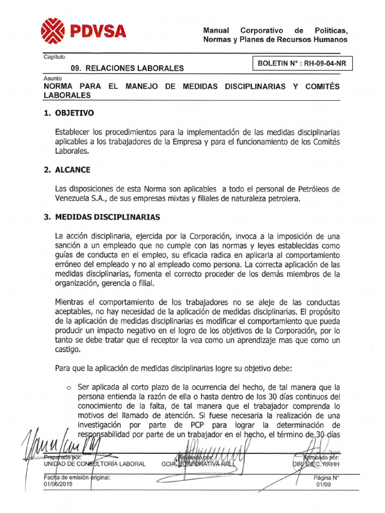 Norma para El Manejo de Medidas Disciplinarias y Comites Laborales | PDF