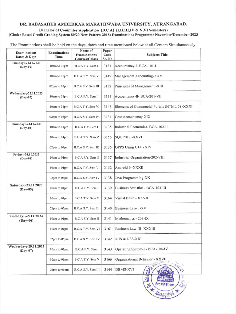 BCA MGT Sci I To VI Sem Time Table Nov 2023 | PDF BCA MGT Sci I To VI Sem Time Table Nov 2023 | PDF