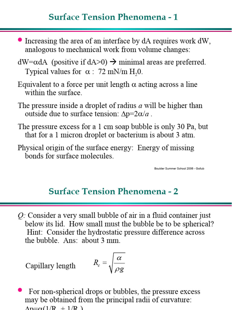 Surface Tension Phenomena | PDF | Surface Tension | Pressure