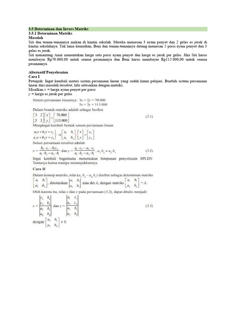 Materi Determinan Matriks | PDF | Metode & Bahan Ajar
