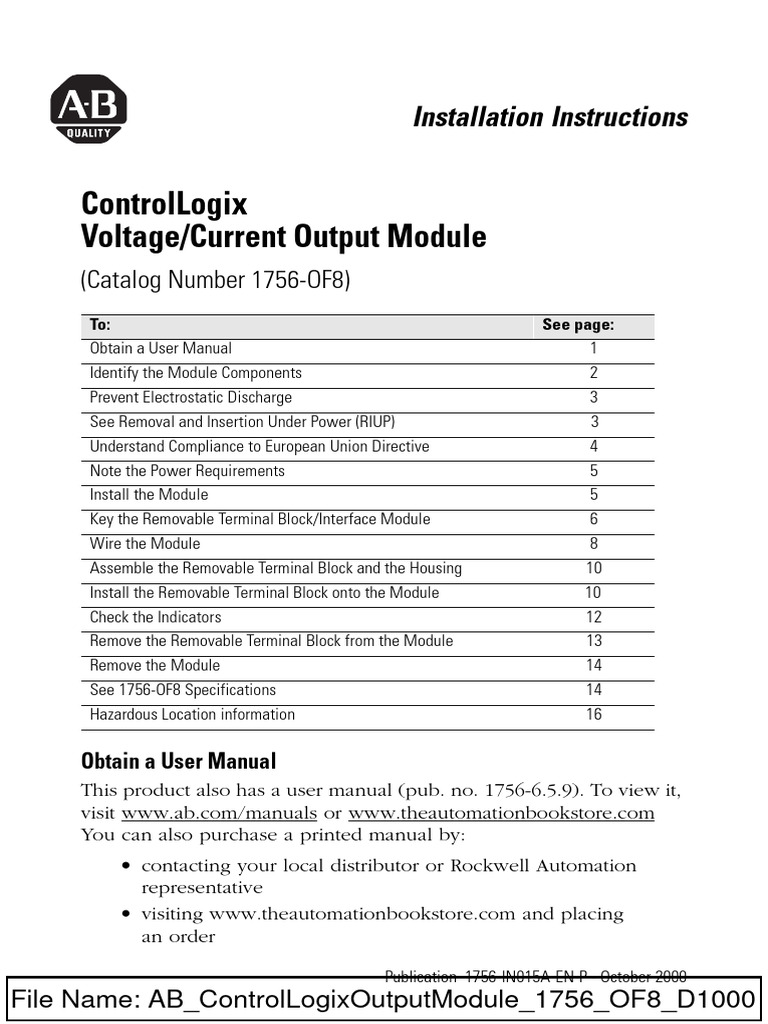 ControlLogix 1756-OF8 Module Guide | PDF | Electrical Connector ...