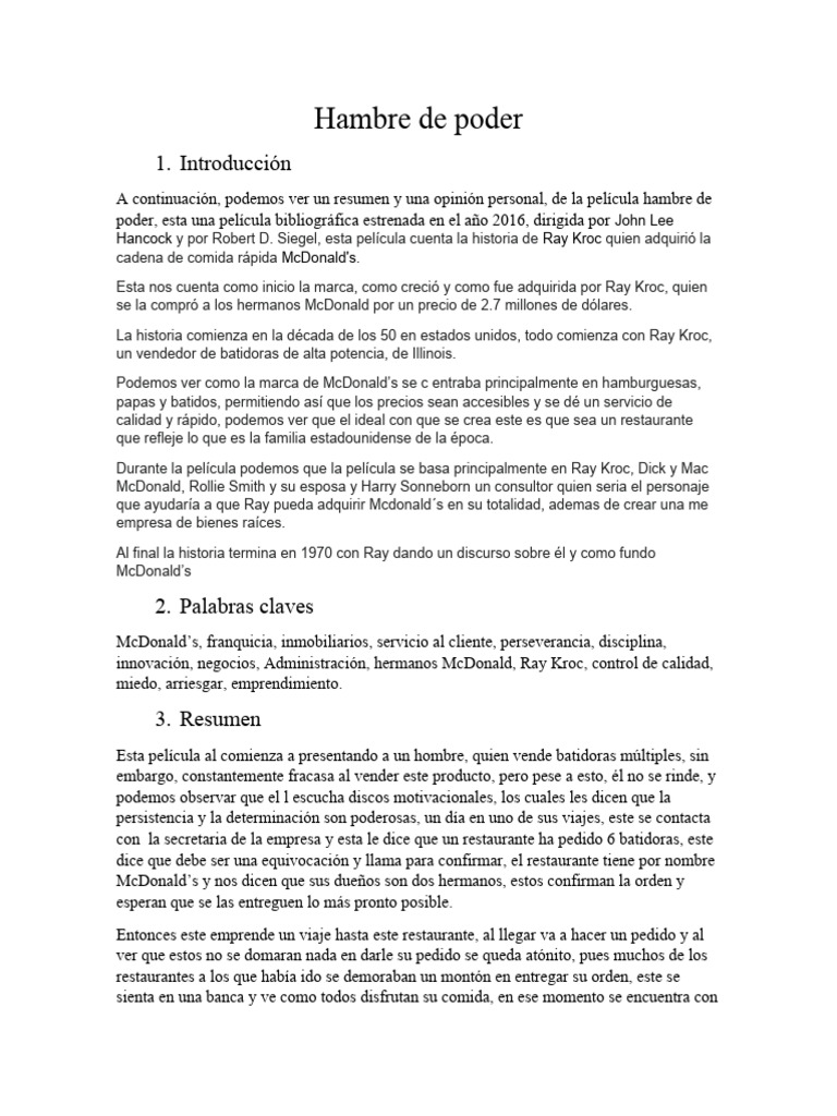 Resumen de "Hambre de Poder" | PDF | Mc Donald's | Business