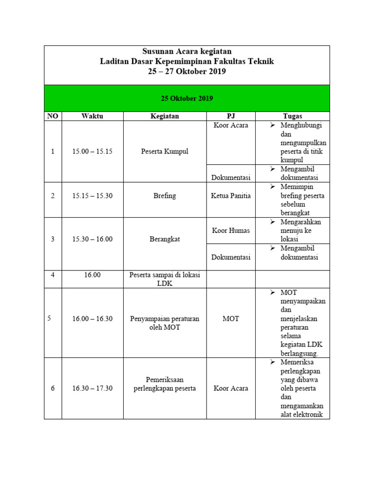 Susunan Acara Kegiatan LDK 2019-1 | PDF