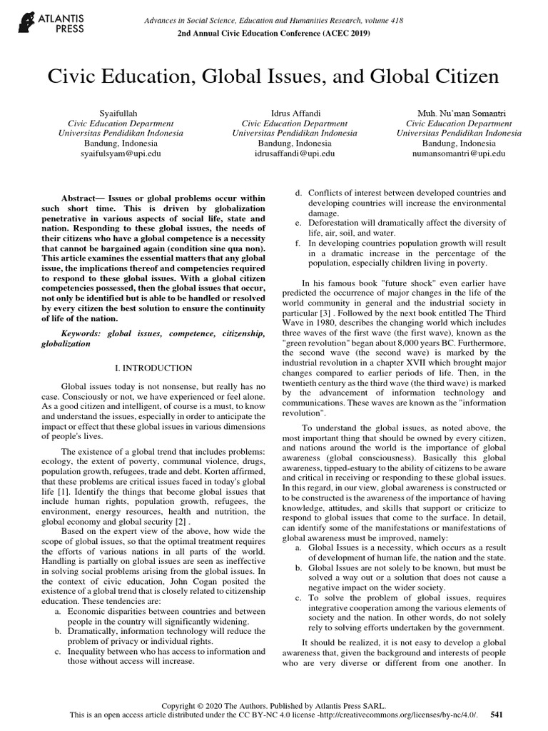Civic Education, Global Issues, and Global Citizen | PDF | Citizenship ...