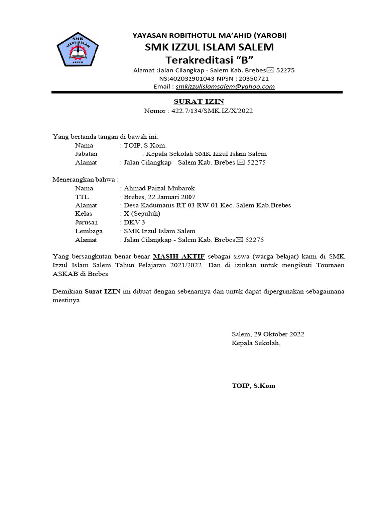 Surat IZIN | PDF