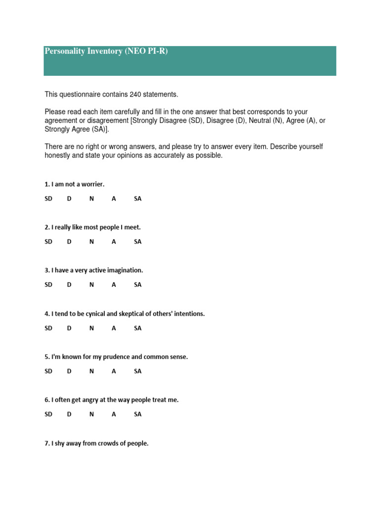 The Neo Pi R | PDF | Cognition | Behavioural Sciences