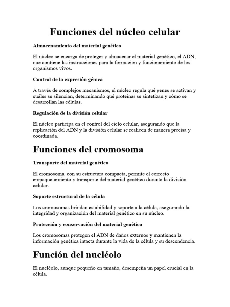 Funciones del núcleo celular | PDF