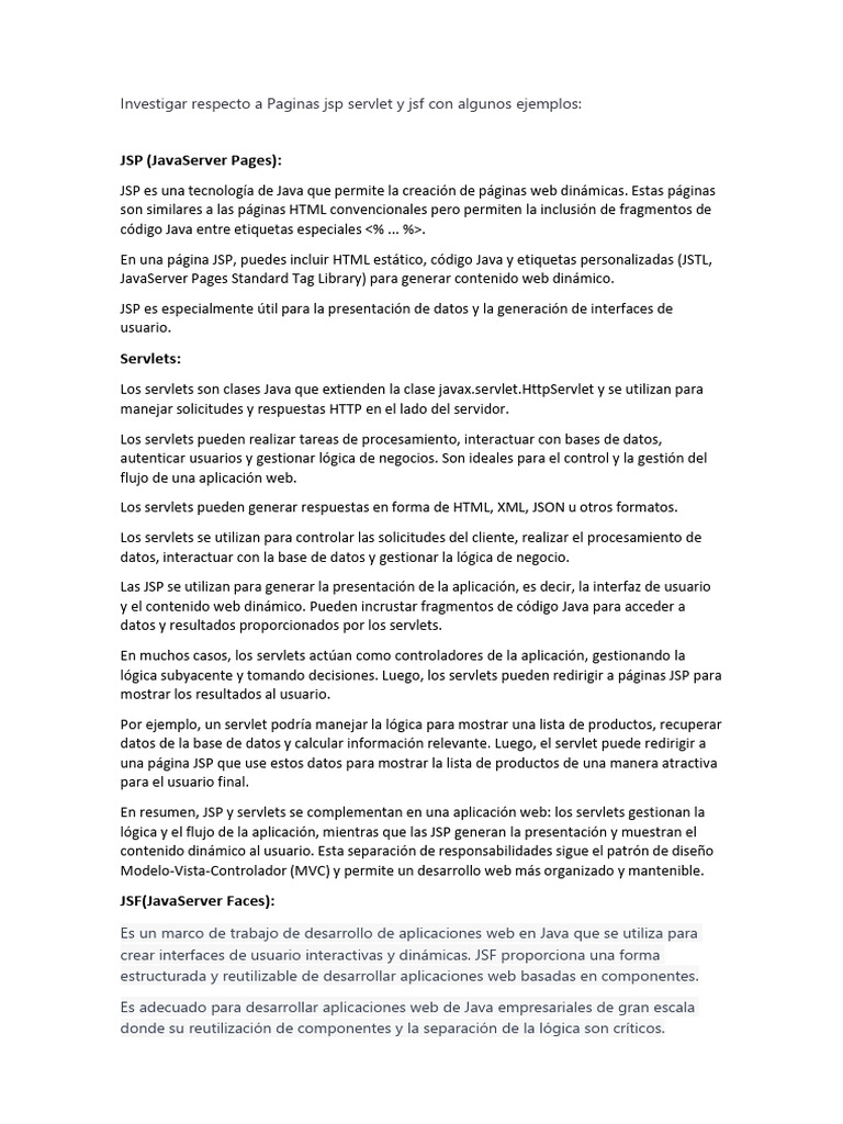 JSP, SERVLET y JSF Joshua | PDF | Software | Tecnologías de la información