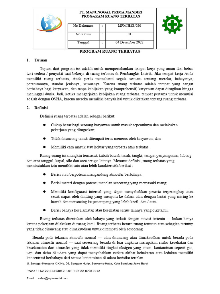 Panduan Keselamatan Ruang Terbatas | PDF