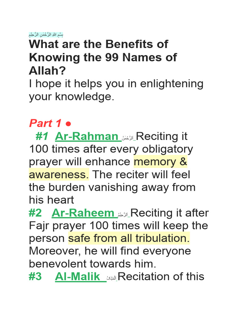 Names of Allah Almighty - 231023 - 061851 | PDF