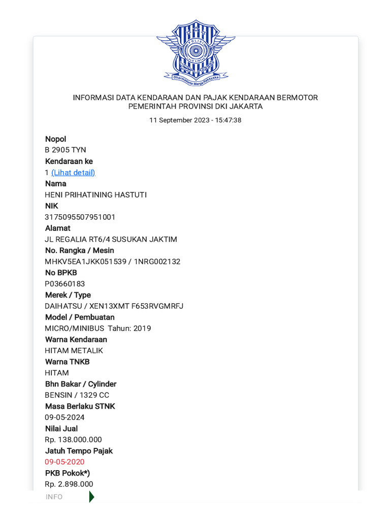 Informasi Daata Kendaraan | PDF | Pengelolaan Keuangan & Uang