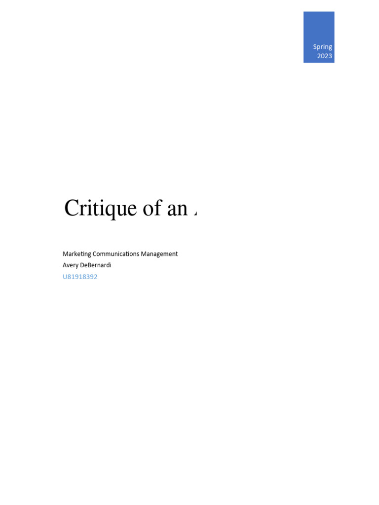 Critique of An Advertisement | PDF | Advertising | Brand