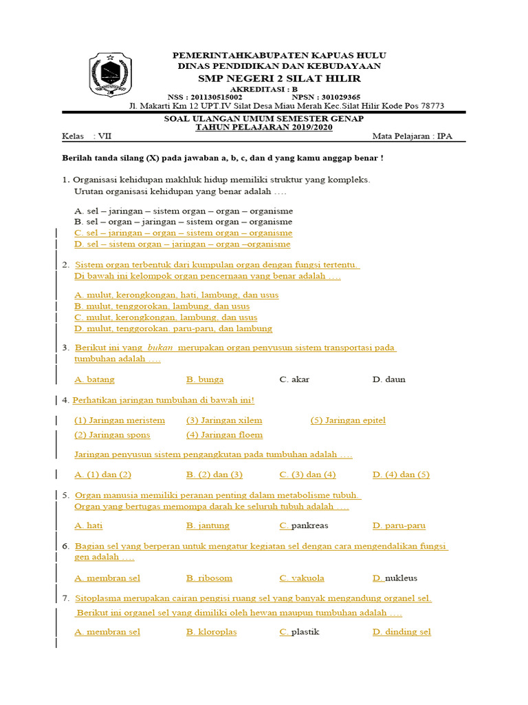 Soal Uas Ipa Kelas Vii SMT Genap | PDF | Sains & Matematika