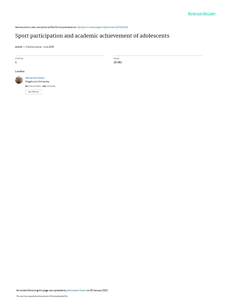 Sport Participation and Academic Achievement of Adolescents: Fizicka ...