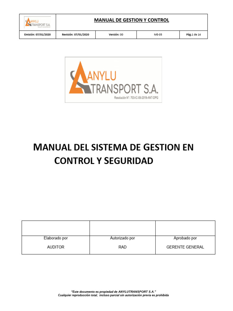 Me-05 Manual de Gestion en Control y Seguridad Basc | PDF | Auditoría | Business